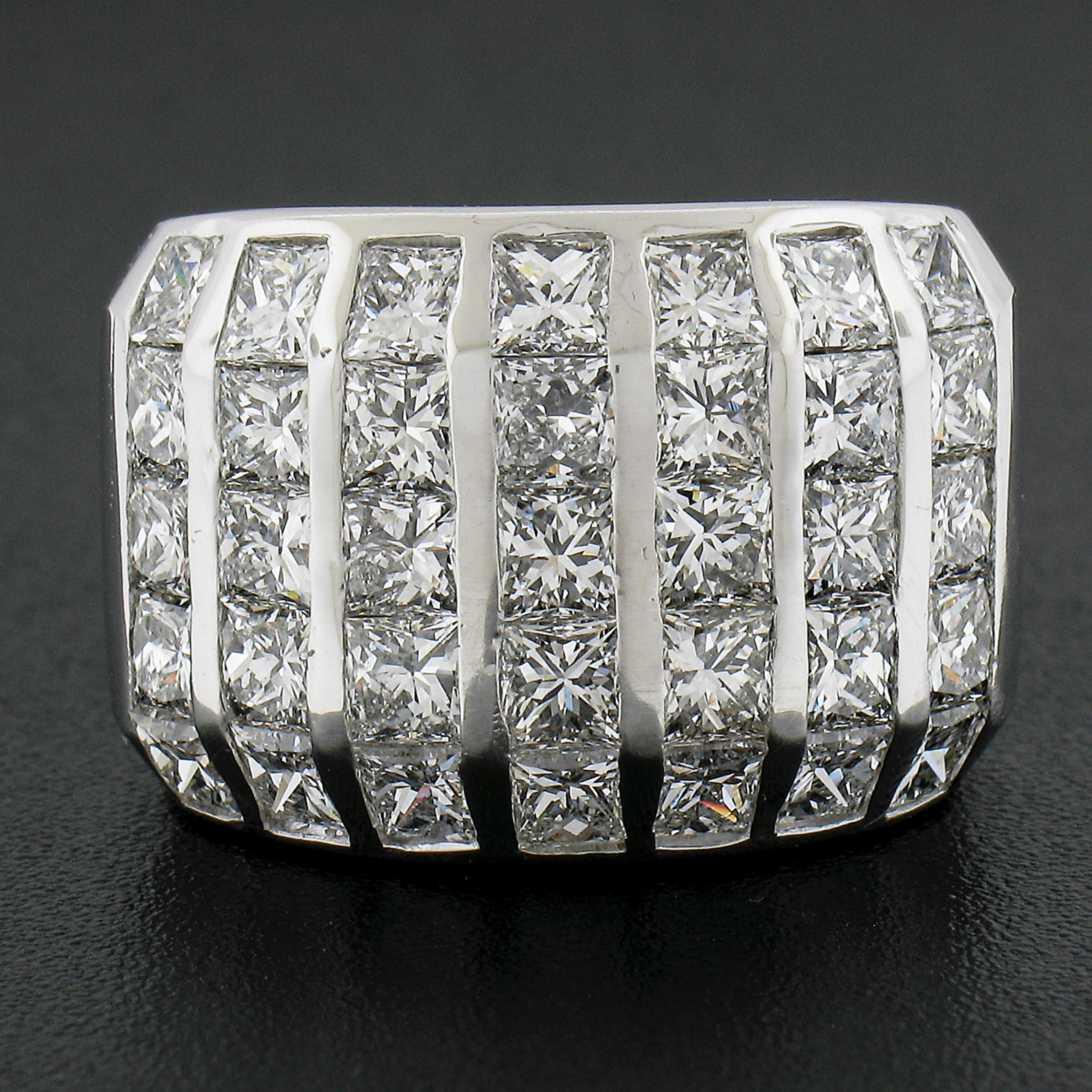 18K White Gold 4.75ctw Princess Channel Set Fiery Diamonds Wide Band ...