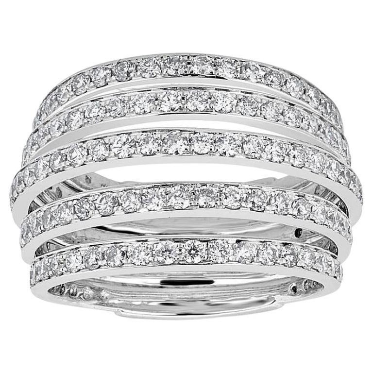 18k White Gold 5 Row Pave Diamond Ring For Sale at 1stDibs