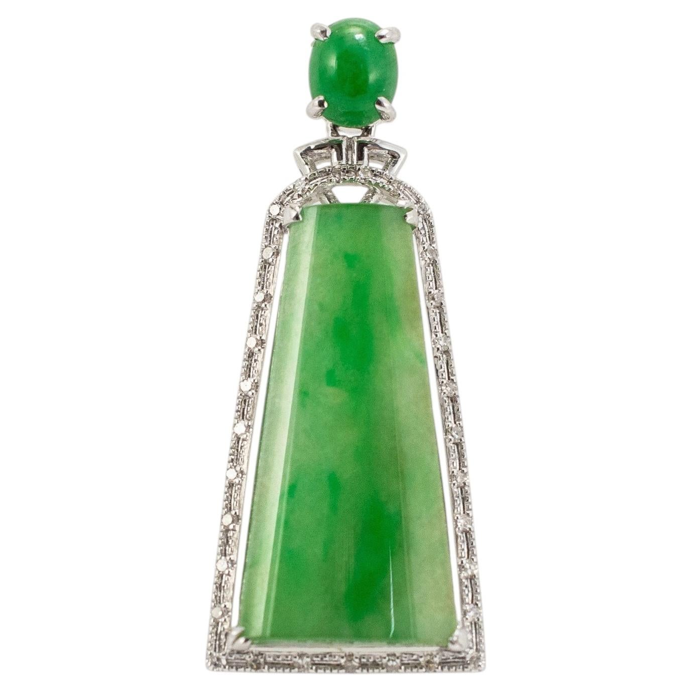 18K White Gold 5.00ct Green Jadeite Jade Diamond Charm Pendant For Sale ...