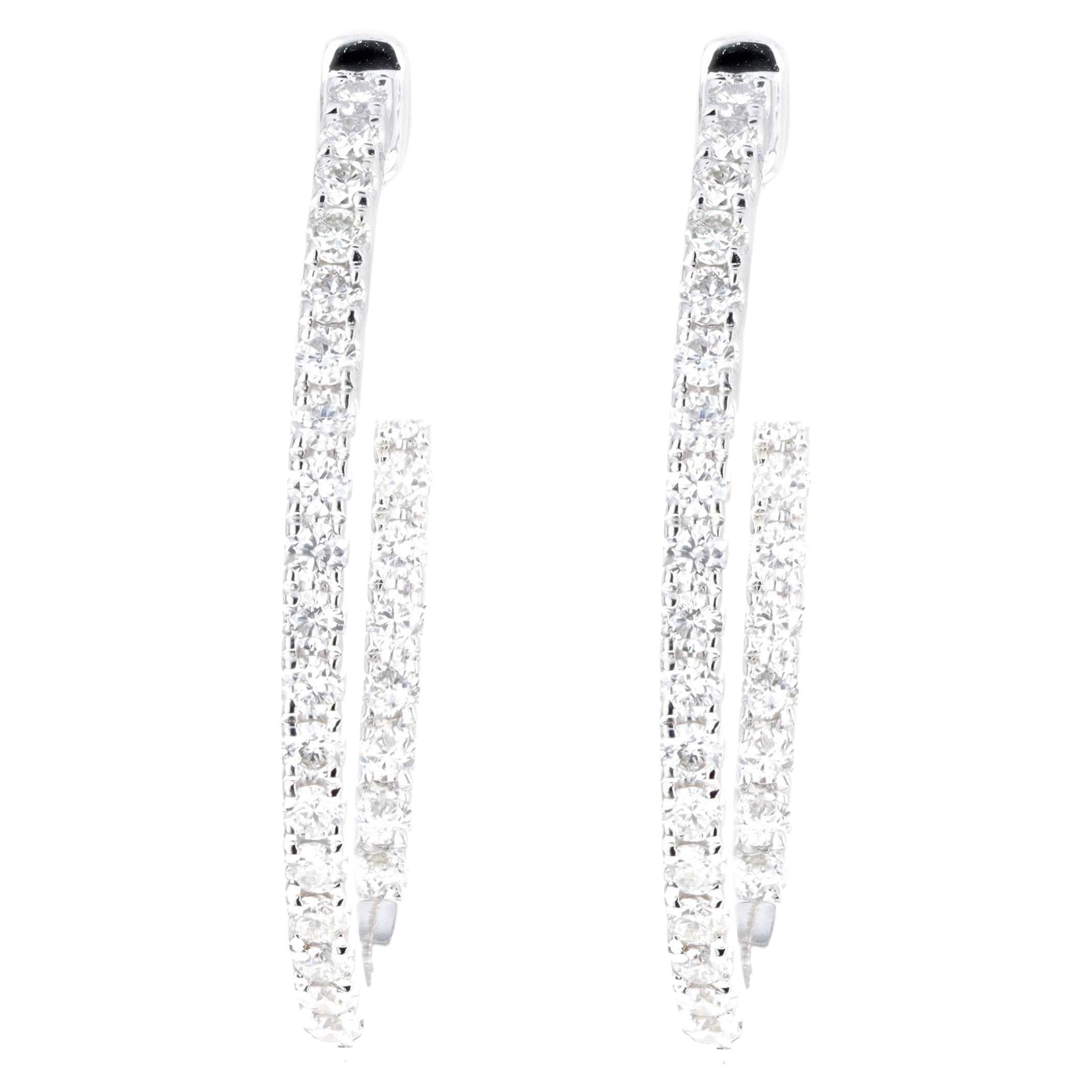 Pave Diamond Hoop Earrings Inside Out 14.80 Carat 18 Karat White Gold ...