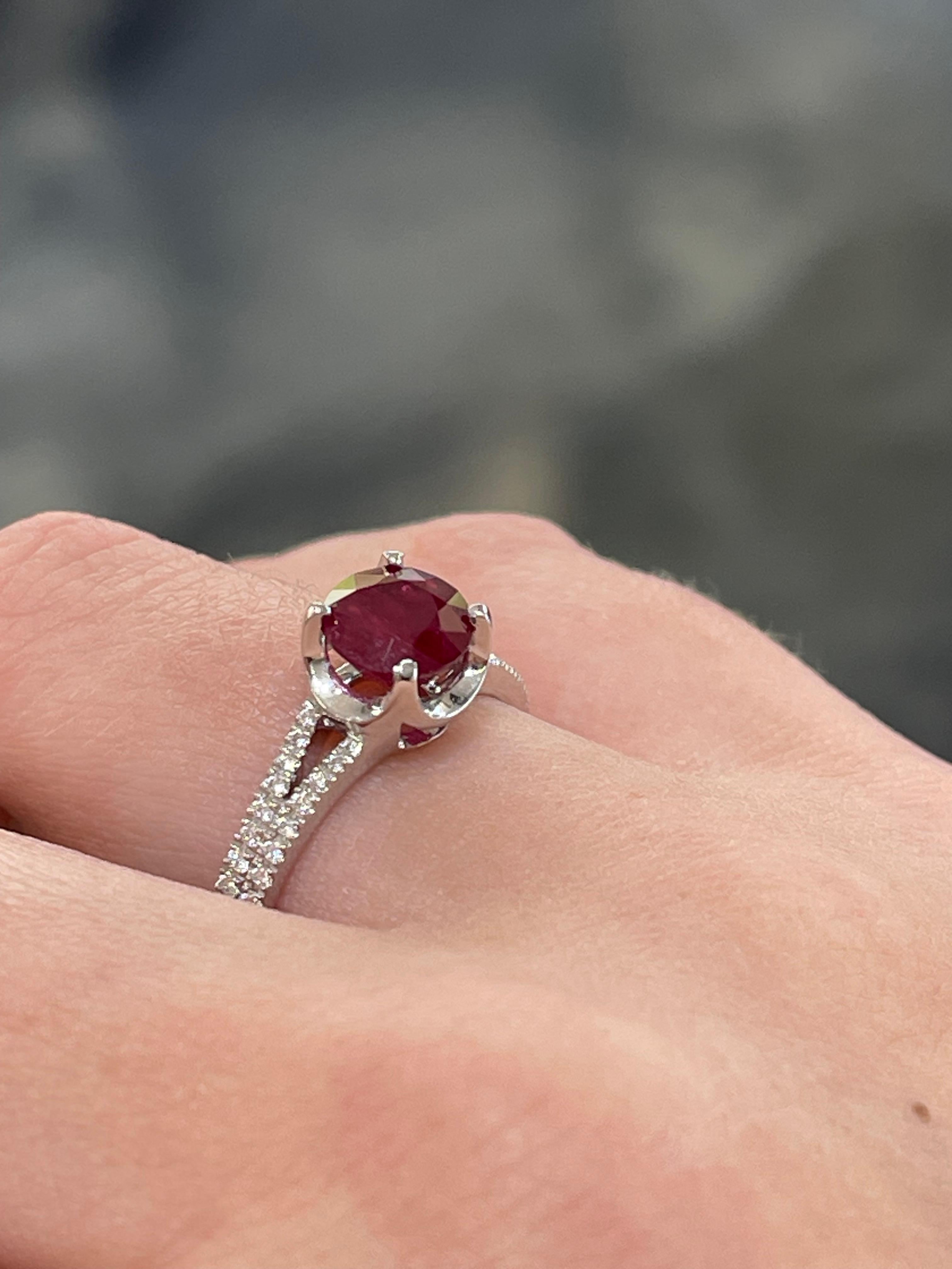 18K White Gold Allure Split Shank 1.84 Carat Ruby/Diamond .16CTW Ring ...