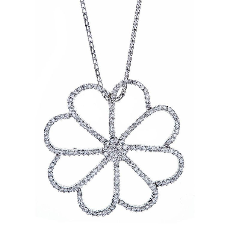 18K White Gold and 4.0 CT Diamond Flower Pendant with 14K White Gold ...