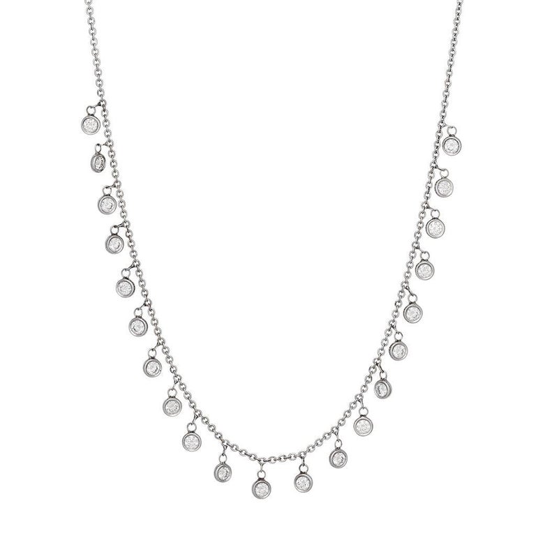 18k White Gold and Bezel Set Diamond Necklace For Sale at 1stDibs