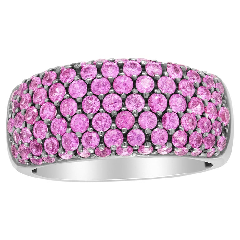 18K White Gold and Black Rhodium Multi Row Pink Sapphire Classic Band ...