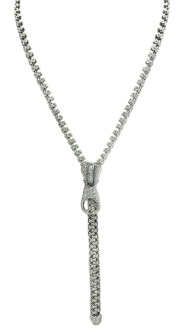 18 Karat White Gold and Diamond Zipper Necklace For Sale at 1stdibs