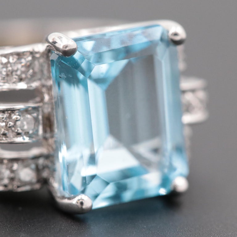 Customizable 18K White Gold Aquamarine Engagement Ring, Bridal Antique ...