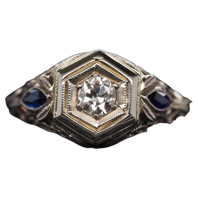 18K White Gold Art Deco Old European Diamond Engagement For Sale at 1stDibs