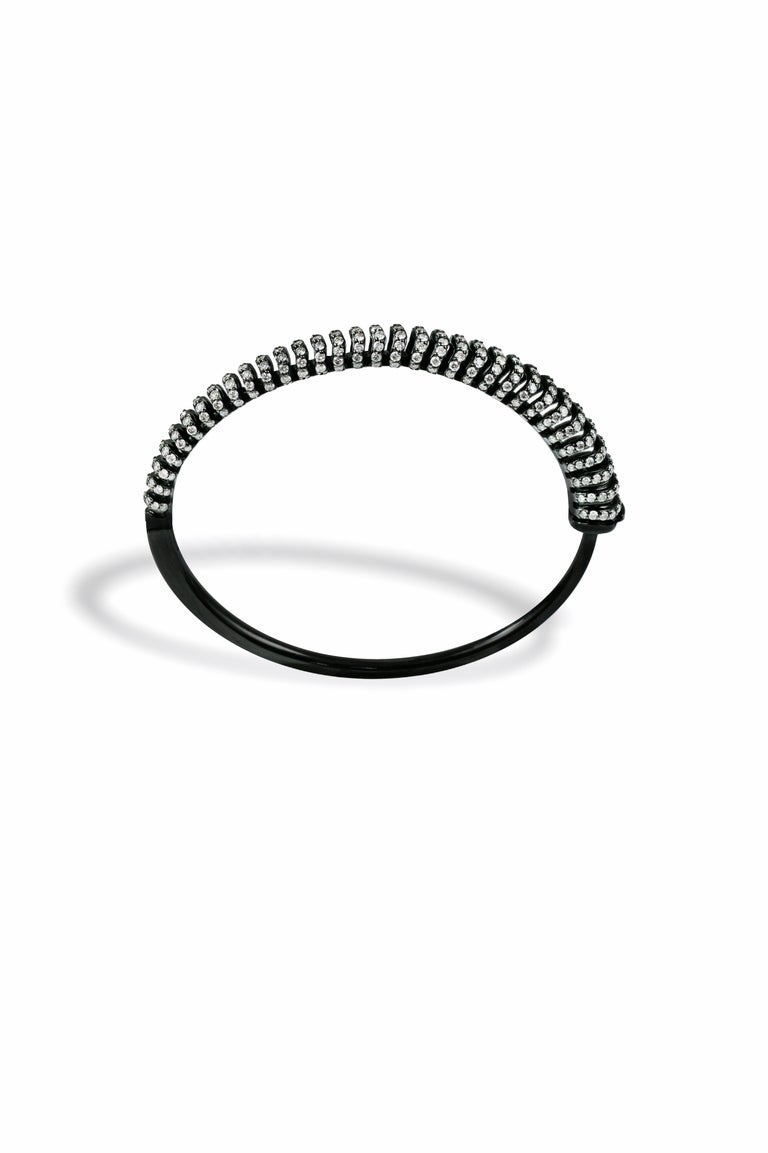 18K White Gold Bangle, Ruthenium Coating, White Diamonds 2.95 Carats ...