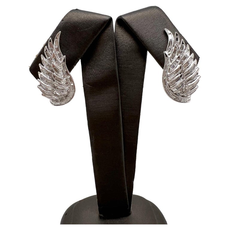 18k White Gold Beautiful Handmade Angel Wing Earrings For Sale at 1stDibs