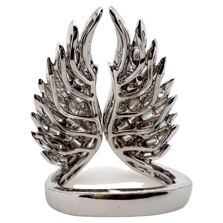 18k White Gold Beautiful Handmade Angel Wing Rings For Sale at 1stDibs