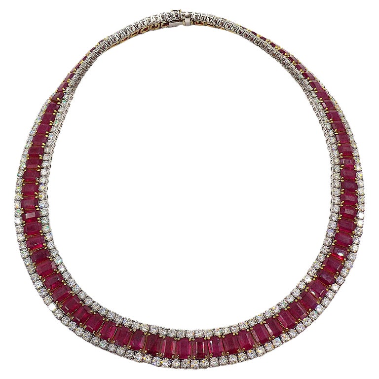 18K White Gold Burma Ruby Diamond Necklace For Sale at 1stDibs