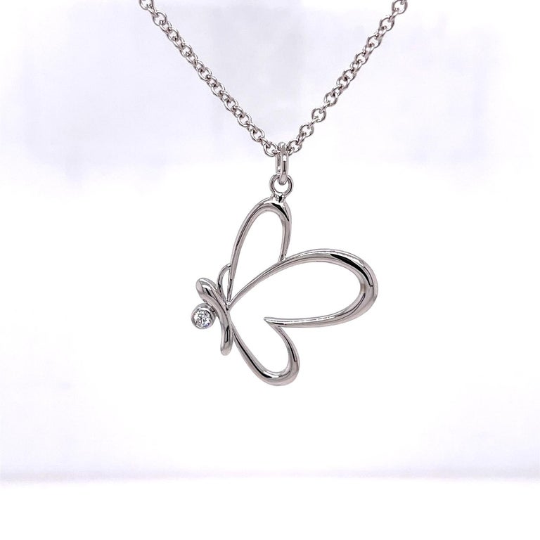 18k White Gold Butterfly Pendant with a White Diamond at 1stDibs
