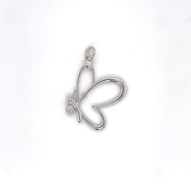 18k White Gold Butterfly Pendant with a White Diamond at 1stDibs