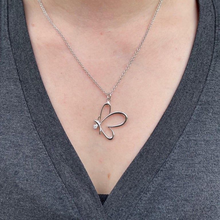 18k White Gold Butterfly Pendant with a White Diamond at 1stDibs