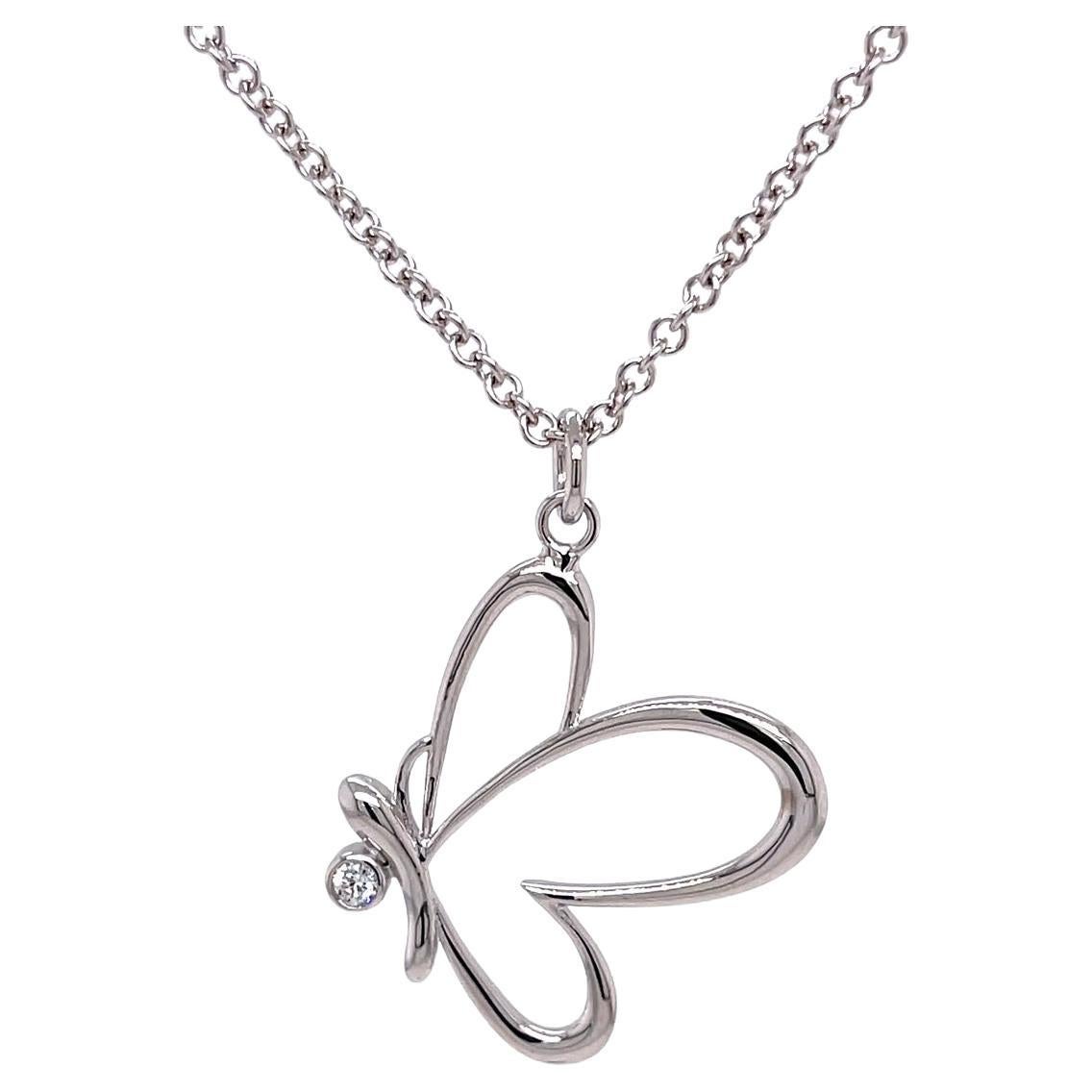 18k White Gold Butterfly Pendant with a White Diamond at 1stDibs