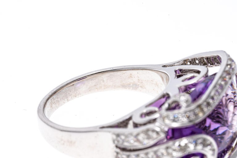 18k White Gold Caged Rectangular Checkerboard Amethyst and Diamond Ring ...