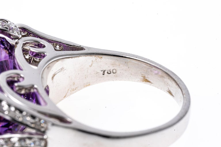 18k White Gold Caged Rectangular Checkerboard Amethyst and Diamond Ring ...