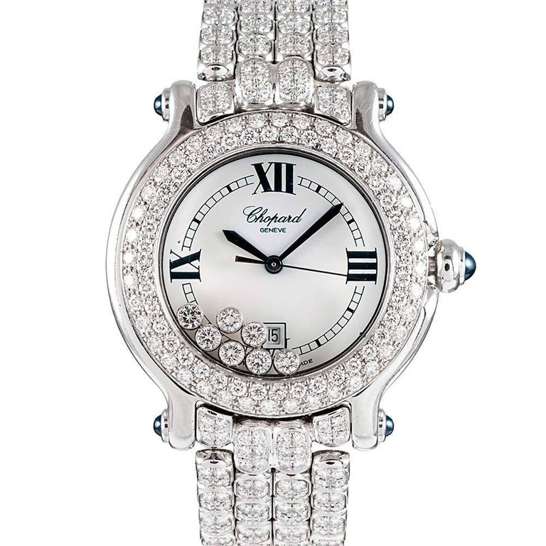 Chopard Ladies White Gold Happy Diamond Sport Quartz Wristwatch at 1stDibs