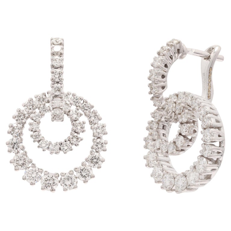 18K White Gold Circle Designer Diamond Dangle Earrings For Sale at 1stDibs