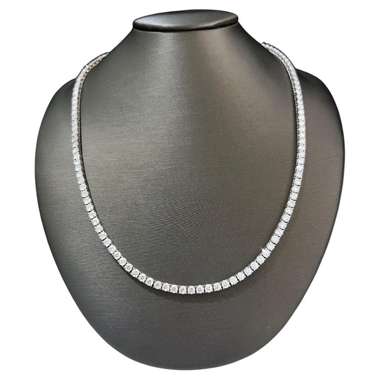 18k White Gold Classic Round Brilliant Diamond Tennis Necklace For Sale ...