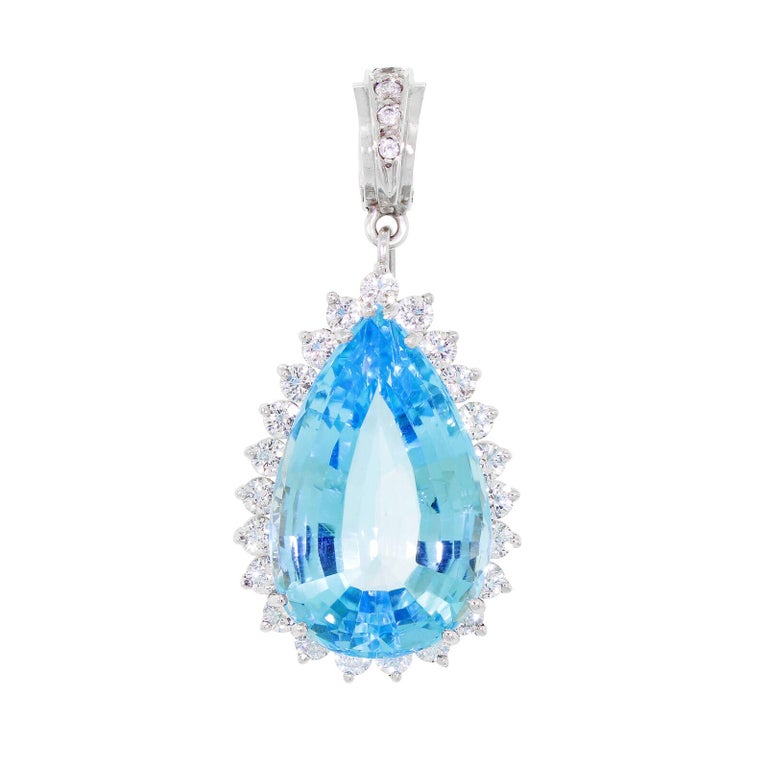 Large 18k Gold Diamond 32 Carat Pear Blue Topaz Pendant Enhancer for ...