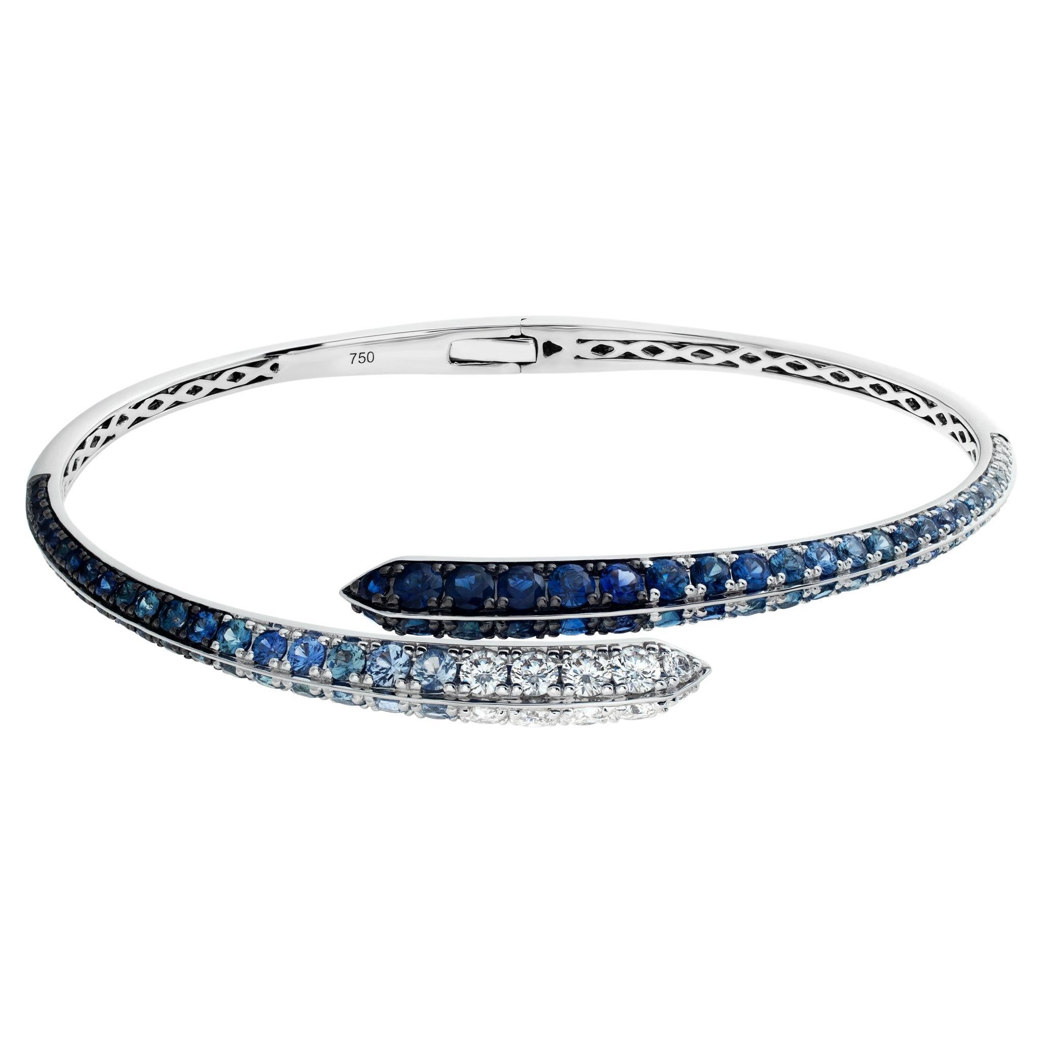 Multi-Sapphire Diamond White Gold Bangle at 1stDibs