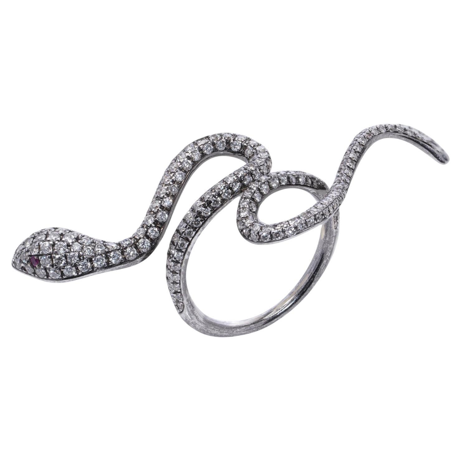 18k White Gold Diamond Snake Ring For Sale at 1stDibs