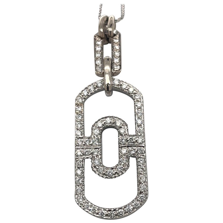 18K White Gold Diamond Pendant with Chain For Sale at 1stDibs