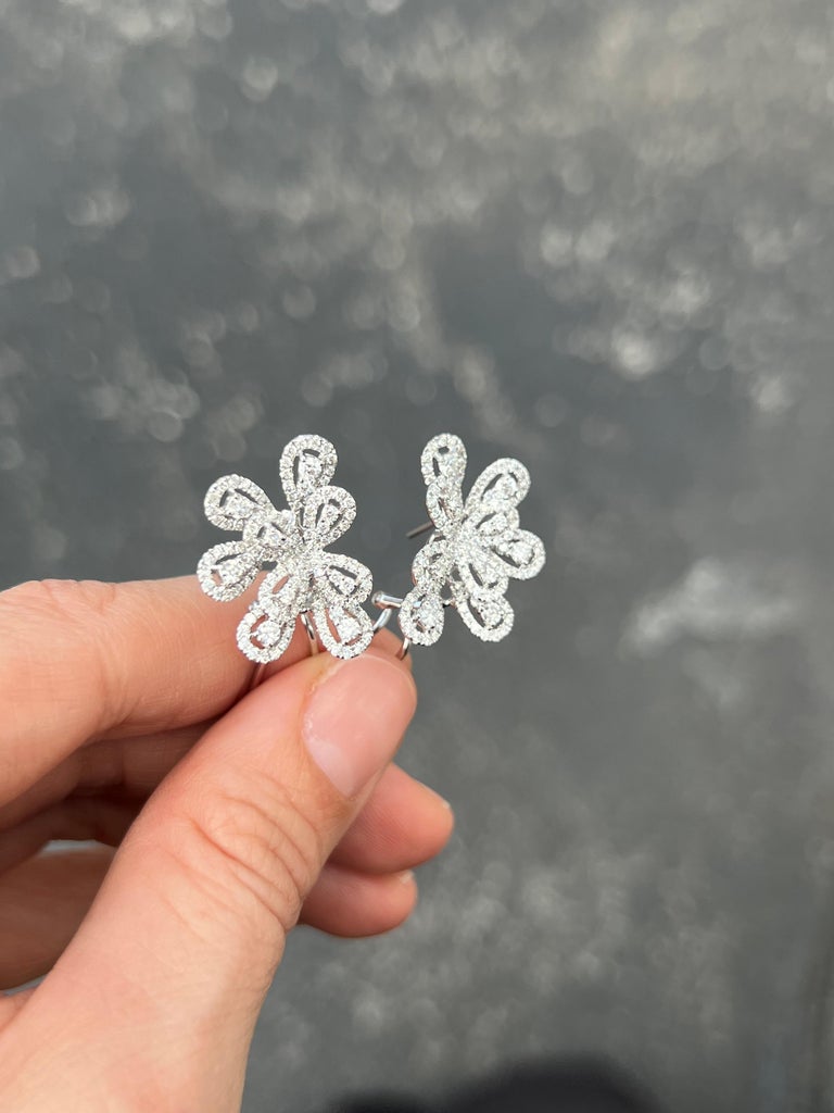 18K White Gold Diamond Bridal Firework Statement Earrings For Sale at ...