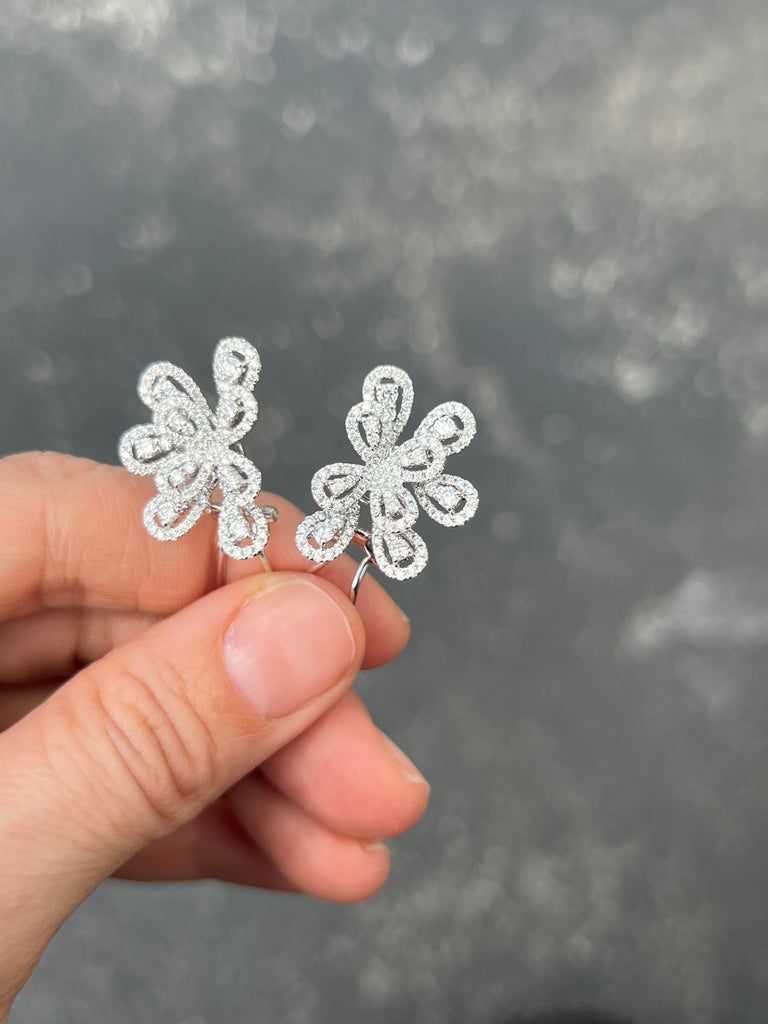 18K White Gold Diamond Bridal Firework Statement Earrings For Sale at ...