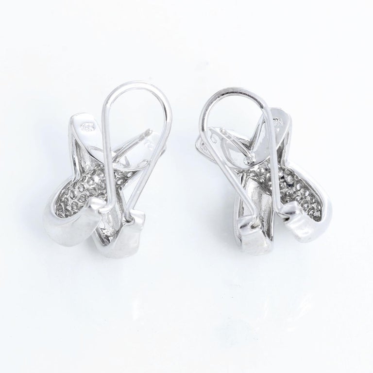 18K White Gold Diamond Criss-Cross Earrings 1.5 Cts For Sale at 1stDibs