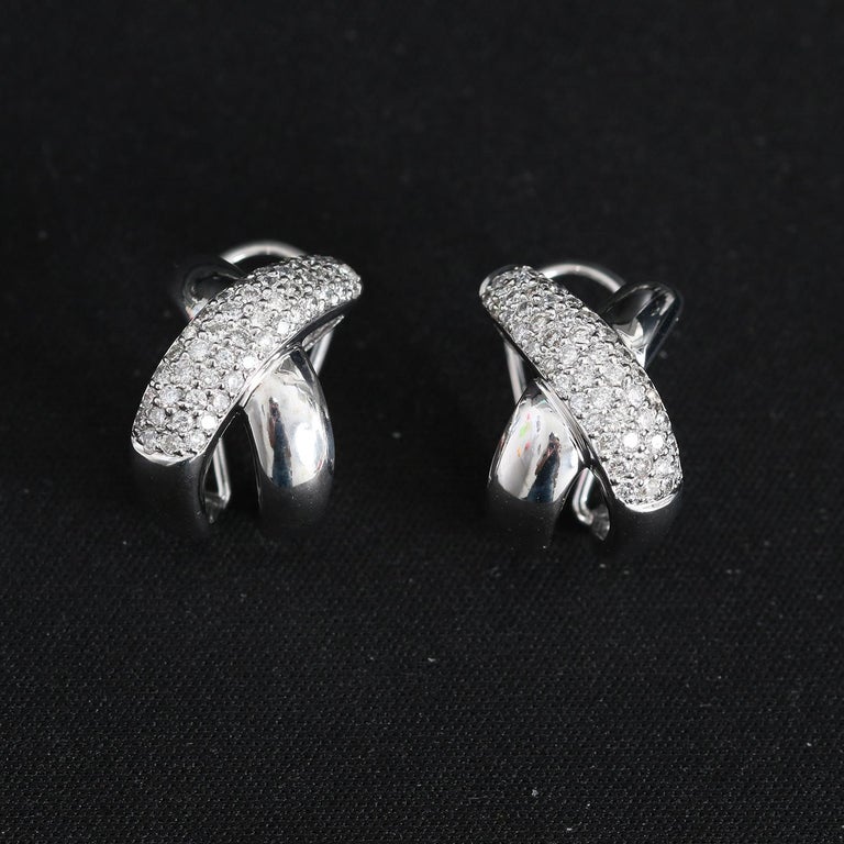 18K White Gold Diamond Criss-Cross Earrings 1.5 Cts For Sale at 1stDibs