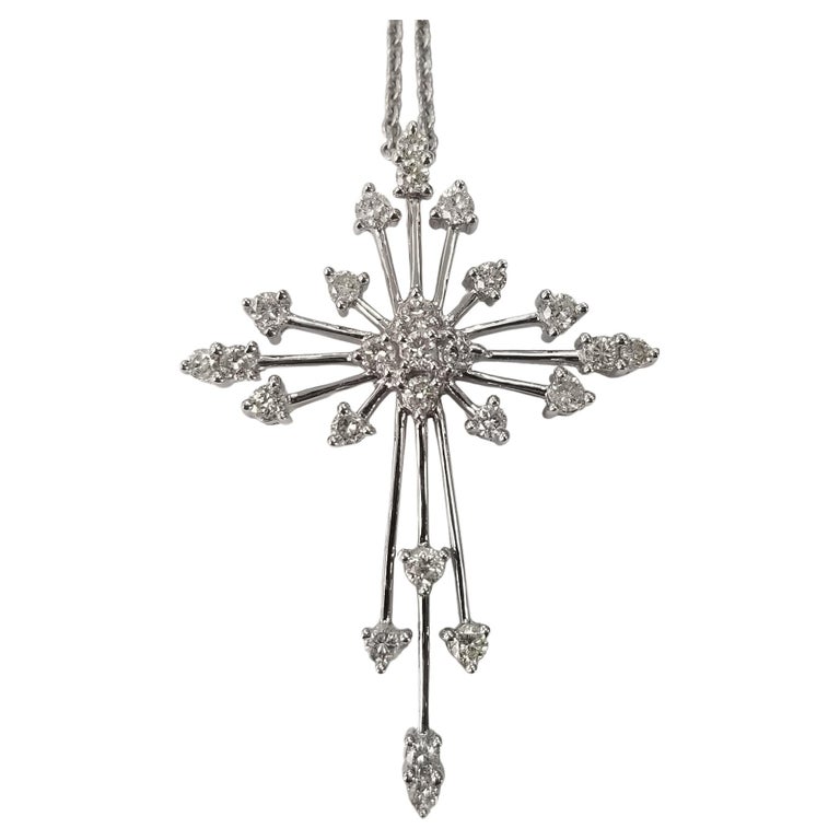 18k White Gold Diamond Cross 1.00 Ct.s in Starburst Setting For Sale at ...