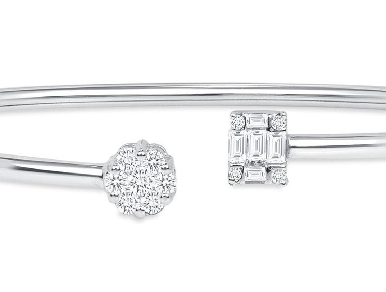 18k White Gold Diamond Cuff Bracelet 0.50 Ct Diamond Bracelet, Open ...