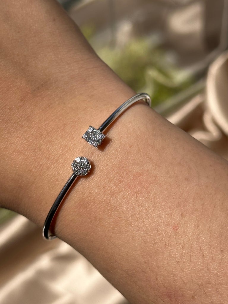 18k White Gold Diamond Cuff Bracelet 0.50 Ct Diamond Bracelet, Open ...