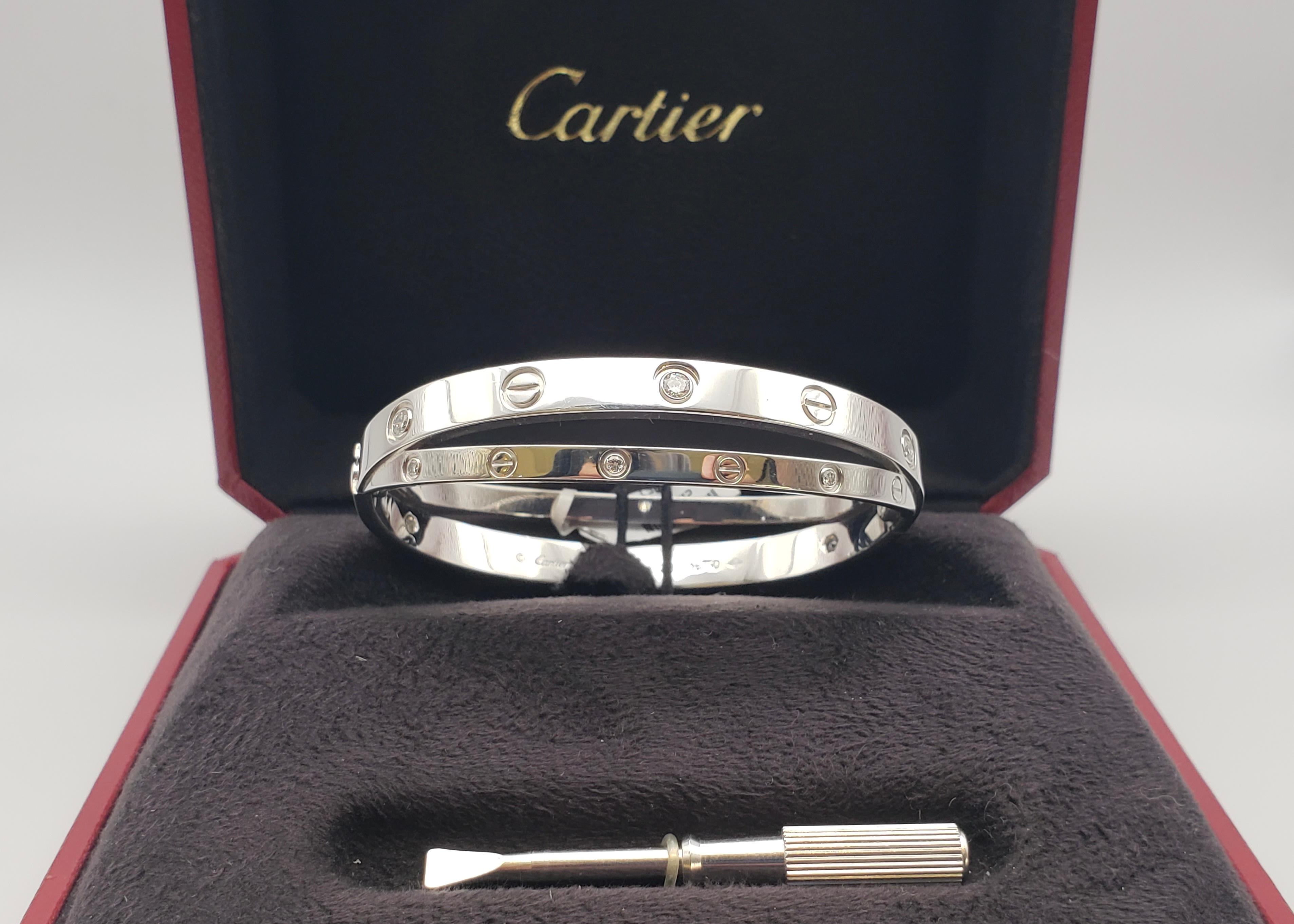18K White Gold Diamond Double Cartier Love Bracelet For Sale at 1stDibs