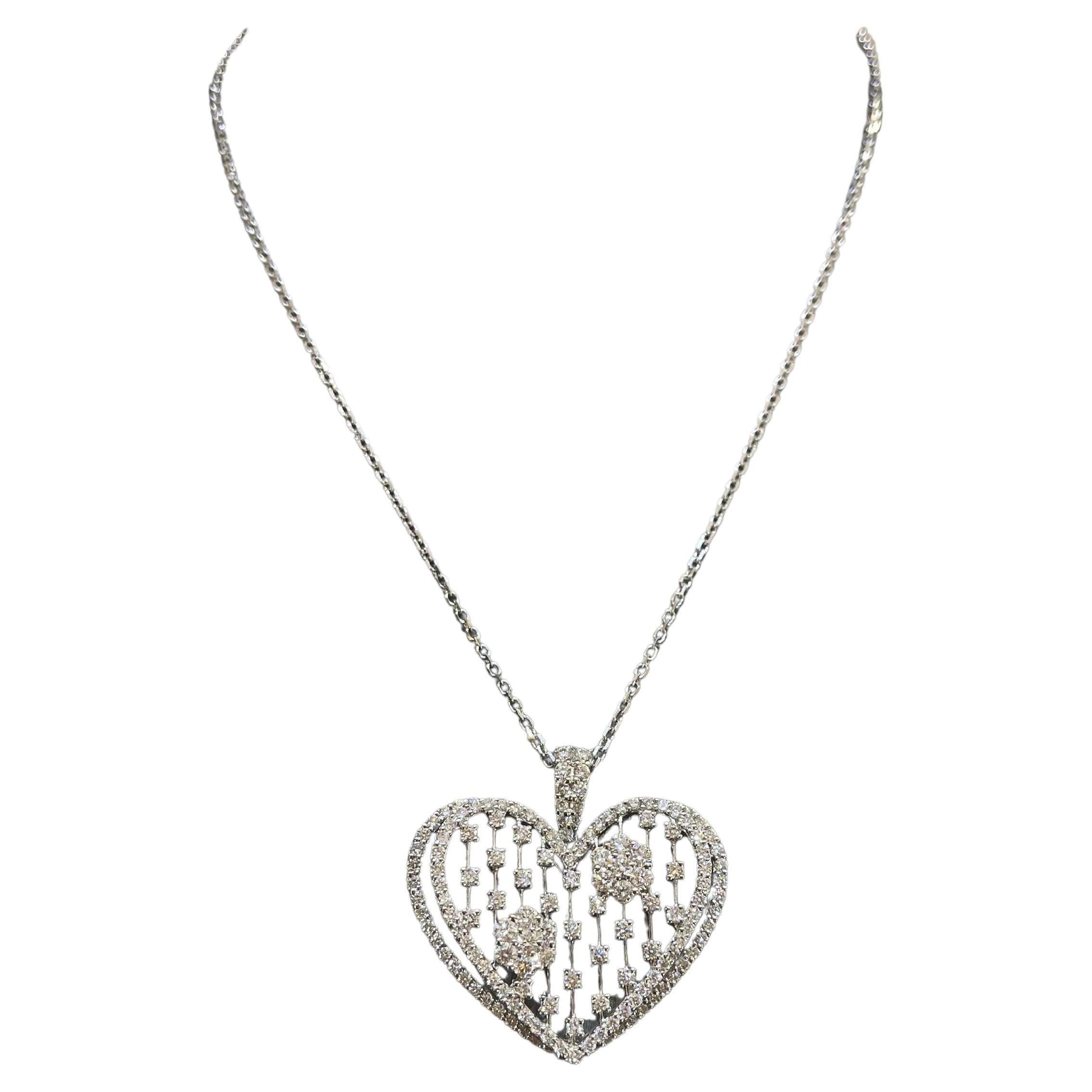 18K White Gold Diamond Double Open Heart 3 CTW For Sale at 1stDibs