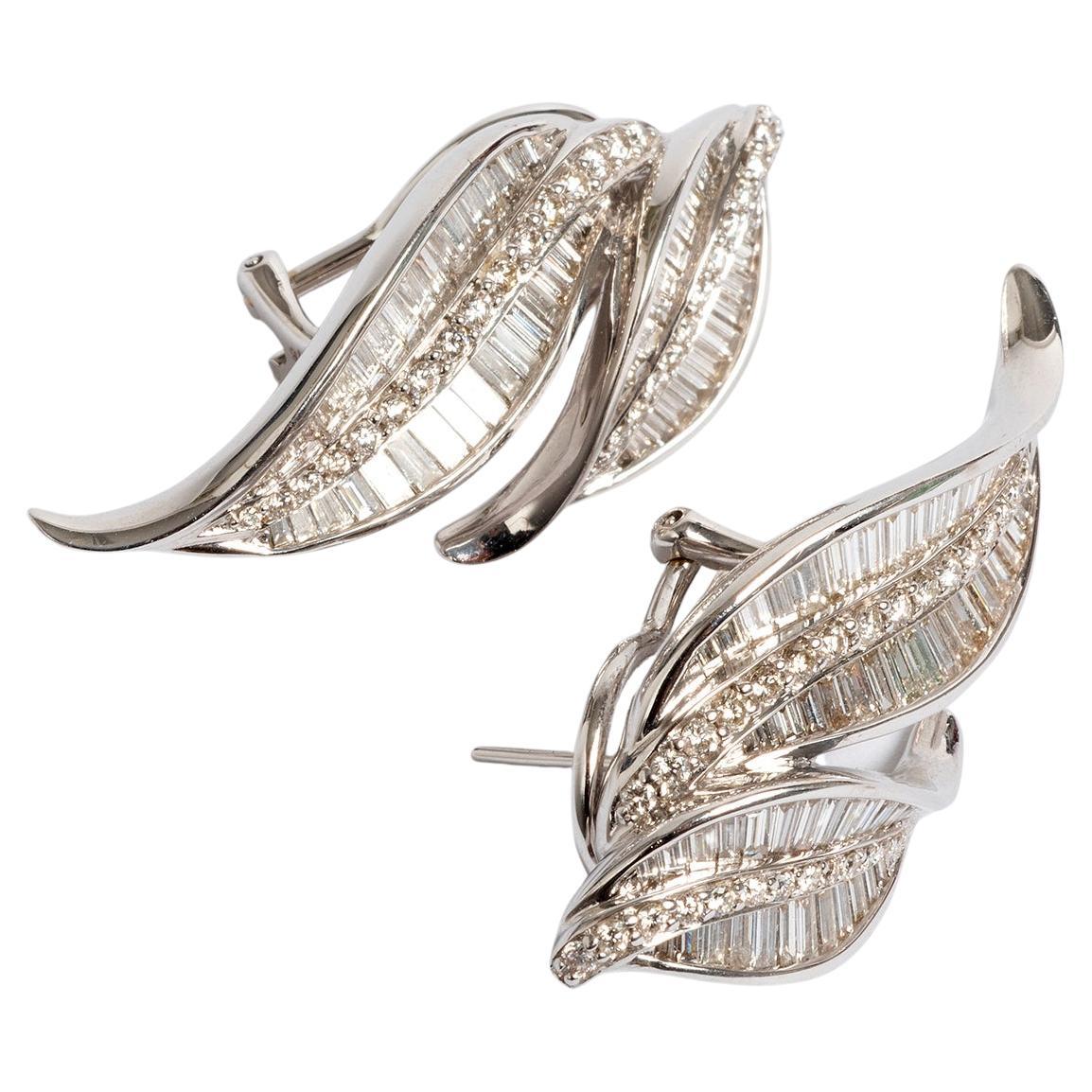 Gold Diamond Ruby Feather Earrings For Sale at 1stDibs