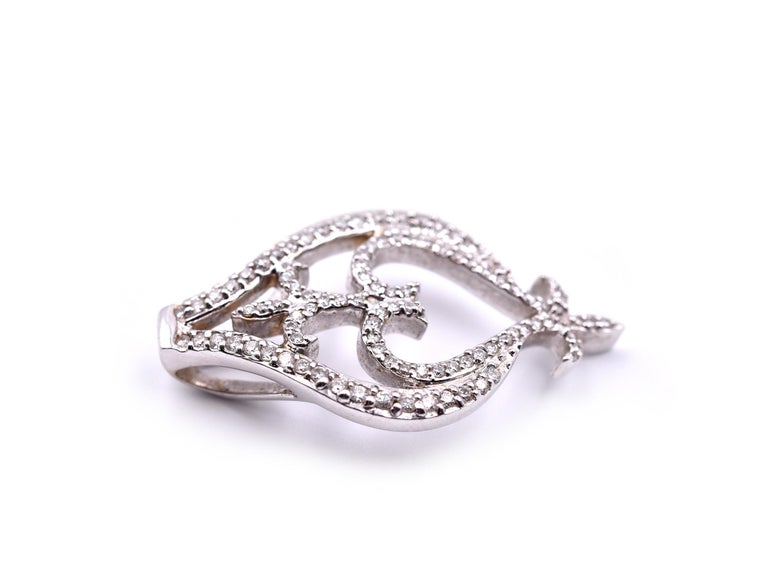 18 Karat White Gold Diamond Fleur De Lis And Heart Pendant For Sale At