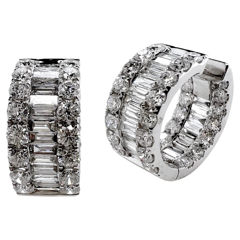 18k White Gold Diamond Hoop Inside Outside Earrings For Sale at 1stDibs