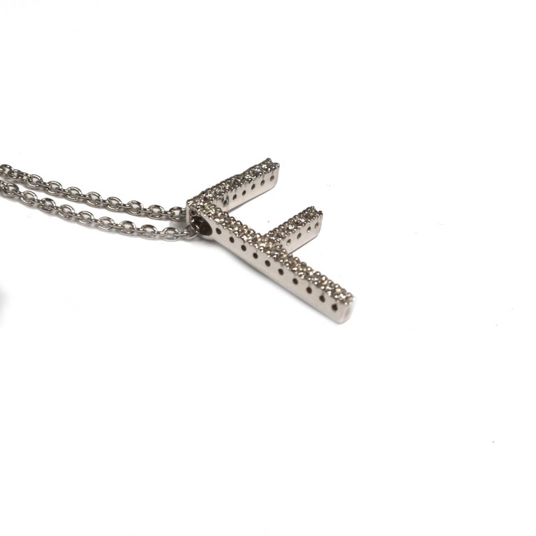 18k White Gold Diamond Initial Letter F Pendant Necklace For Sale at ...