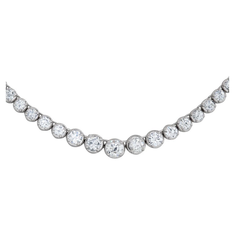 18k White Gold Diamond Line Necklace with Aprox 6.00 Carats Round ...