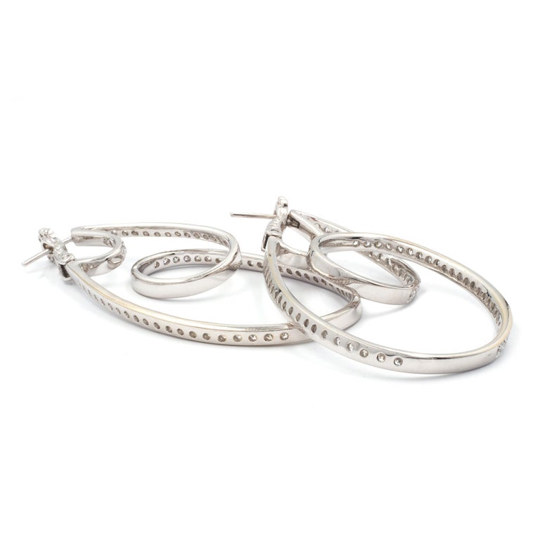 18k White Gold Diamond Loop Earrings For Sale at 1stDibs