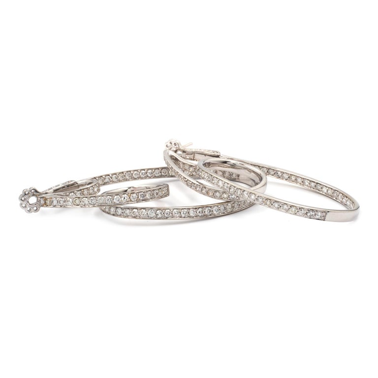 18k White Gold Diamond Loop Earrings For Sale at 1stDibs