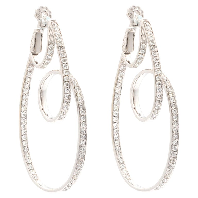 18k White Gold Diamond Loop Earrings For Sale at 1stDibs