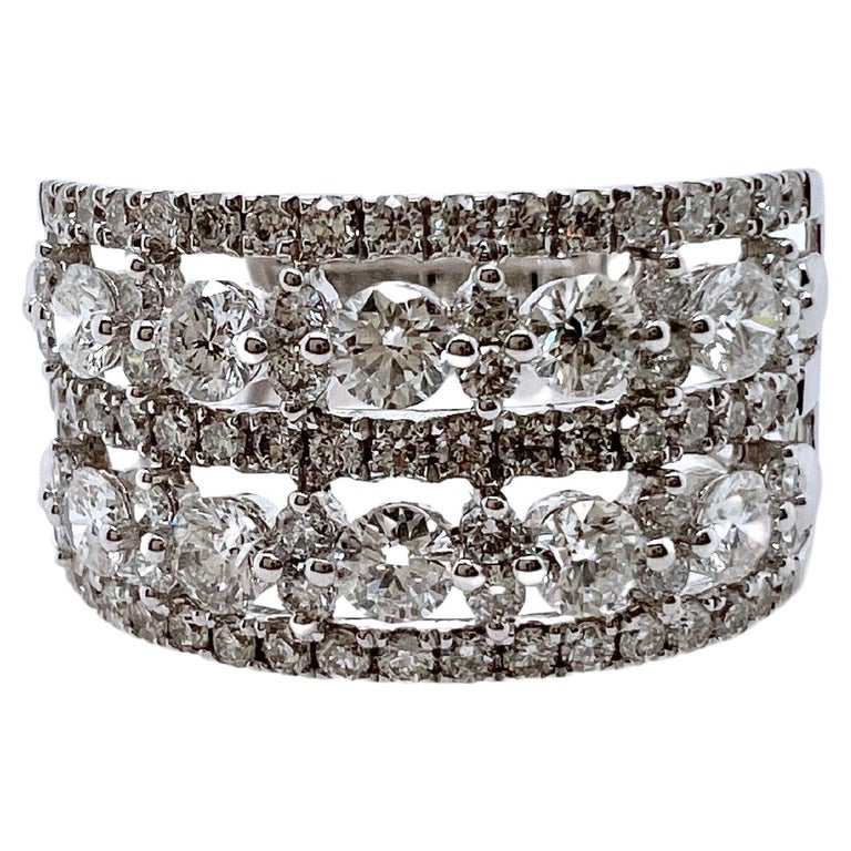 18k White Gold Diamond Multi Row Band Ring For Sale at 1stDibs