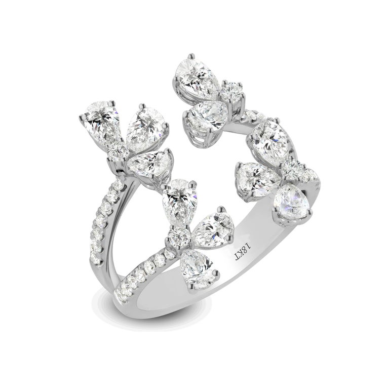 18K White Gold Diamond Open Cuff Multi-Band Ring For Sale at 1stDibs