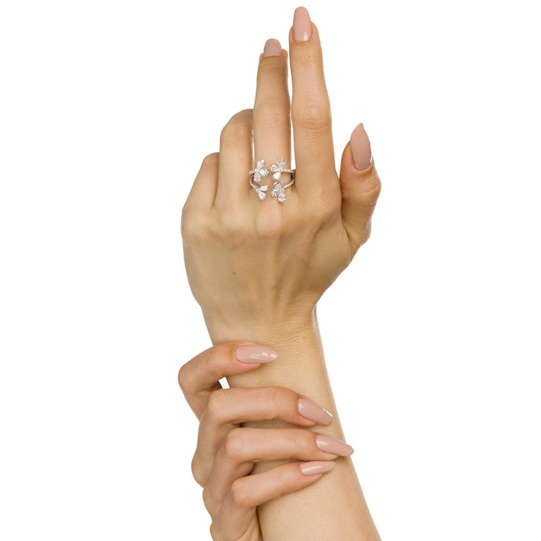 18K White Gold Diamond Open Cuff Multi-Band Ring For Sale at 1stDibs