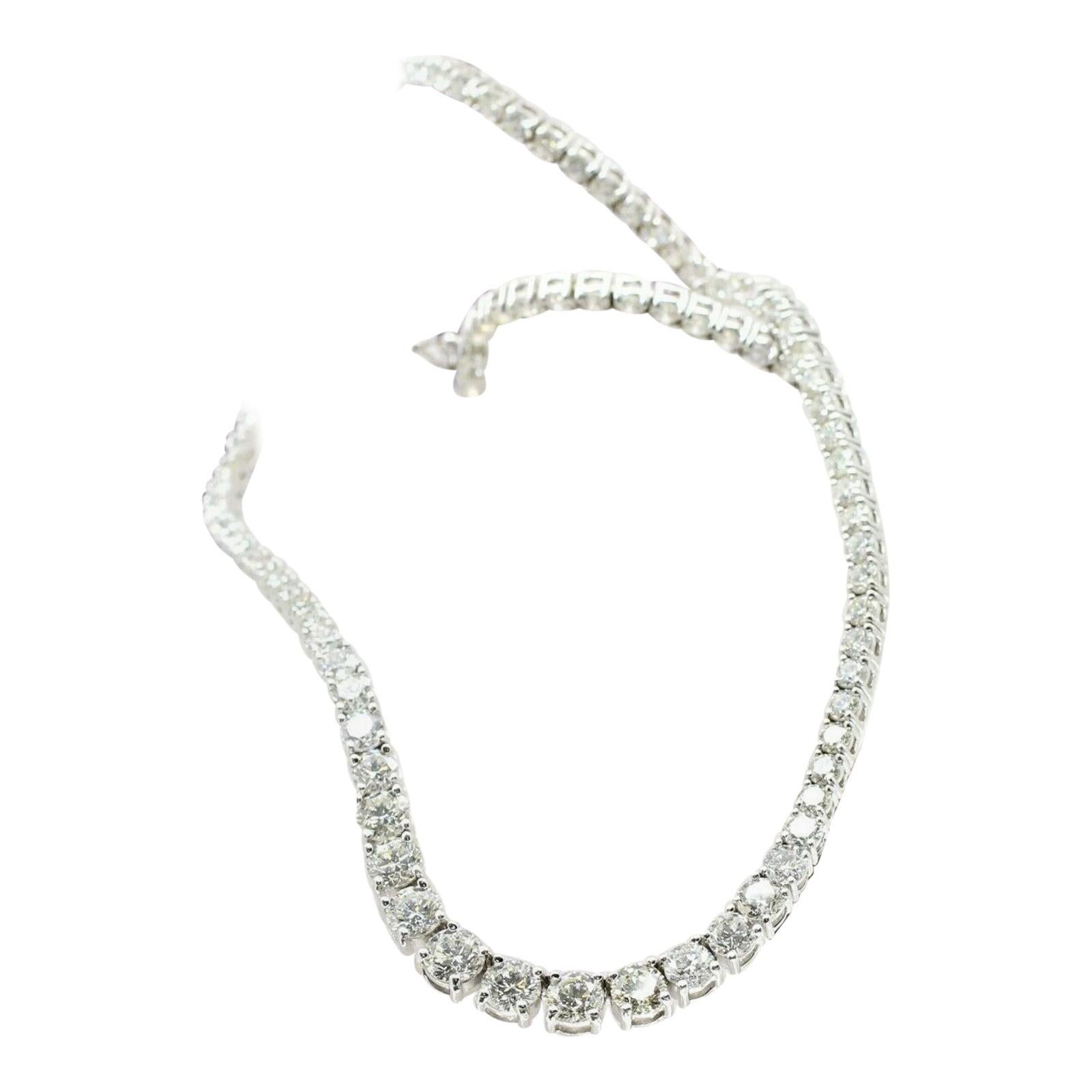 18 Karat White Gold Diamond Riviera Tennis Necklace 13.87 Carat For ...