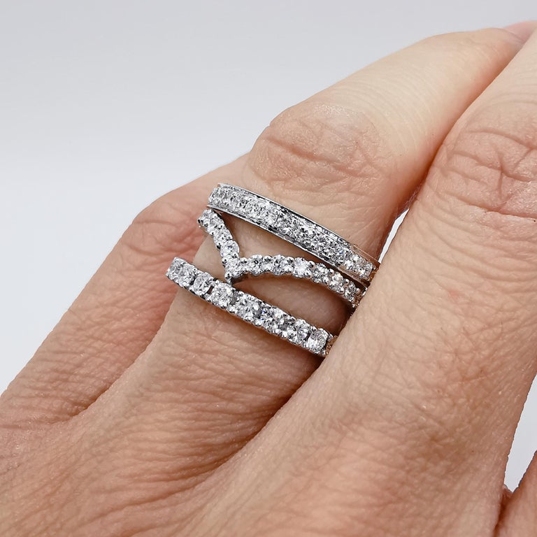 Customizable 18K White Gold Diamond V Shape Wishbone Half Eternity Band ...